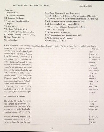 Italian Carcano Rifle Manual/Disassembly Instructions (Model 1891, M38 ...