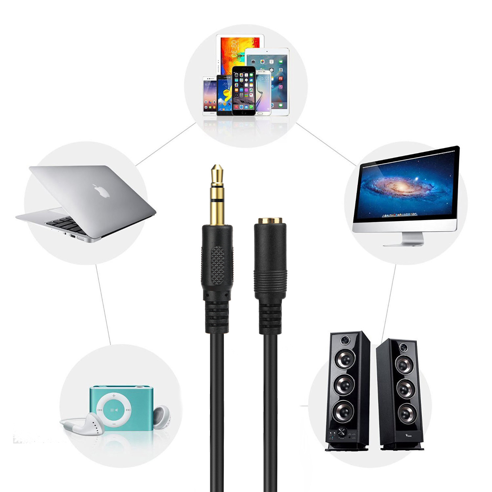 15cm/1m/5m 3.5mm Jack Headphone Earphone SOCKET EXTENSION Stereo AUX ...