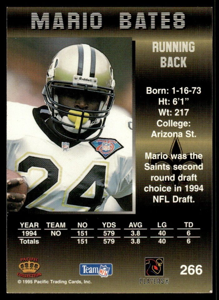 1995 Pacific Mario Bates New Orleans Saints #266 23827 | eBay