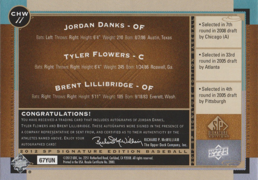 John Danks Tyler Flowers Brent Lillibridge 2012 UD SP auto card CHW11 ...