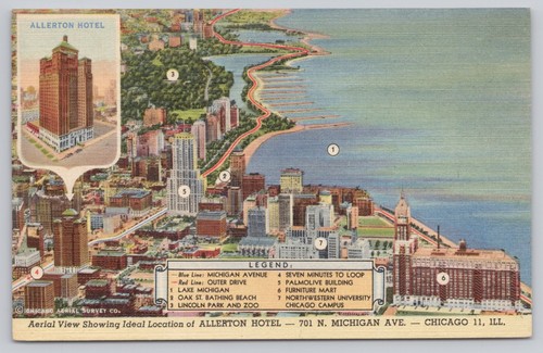 Vintage 1935 Chicago Allerton Hotel Aerial View Linen Postcard | eBay