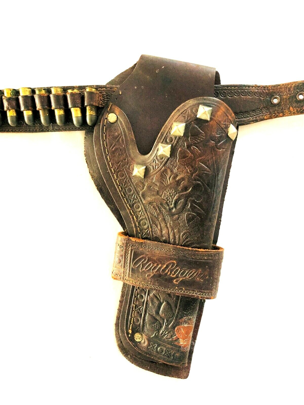 1940 Roy Rogers Leather Holster with Gun Belt & Toy Bullets for a Cap ...