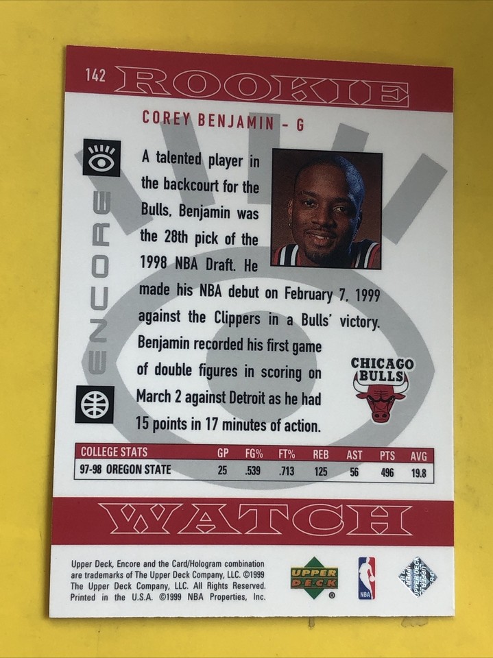 1998-99 Upper Deck Encore Corey Benjamin Rookie #142 | eBay