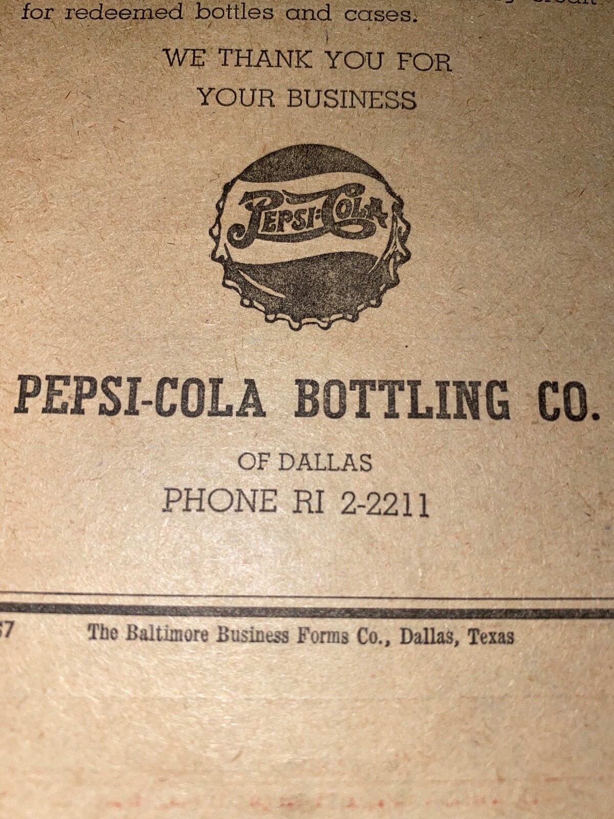 Vintage 1957 Pepsi Cola Bottling Company Invoice Dallas Texas | eBay