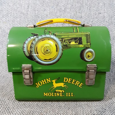 John Deere Lunch Box Small Tin Mini Tractor Moline Ill 5.5" x 4.5" x 2. ...