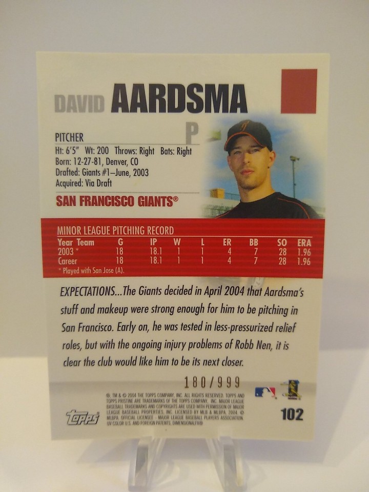 2004 Topps Pristine Rookie David Aardsma #102 Baseball Card /999 | eBay