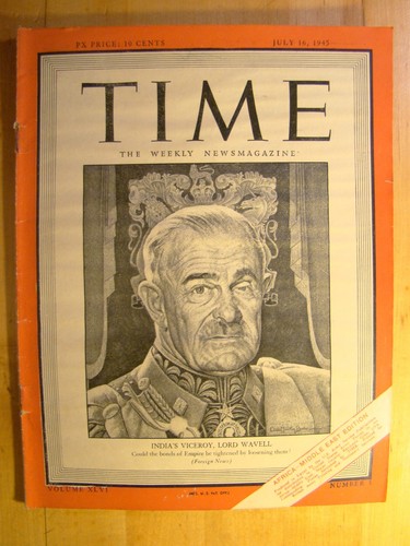 Time Magazine Africa Middle East Edition July 16 1945 India Viceroy ...
