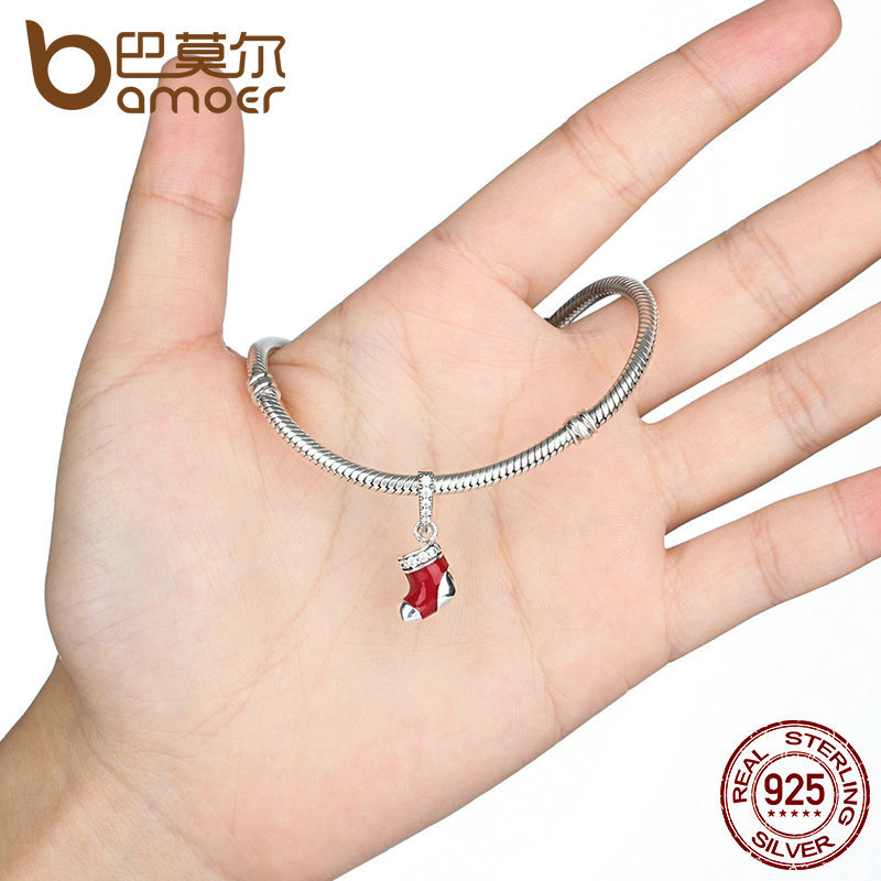 Bamoer Holiday European 925 Sterling Silver Christmas socks Charm fit ...