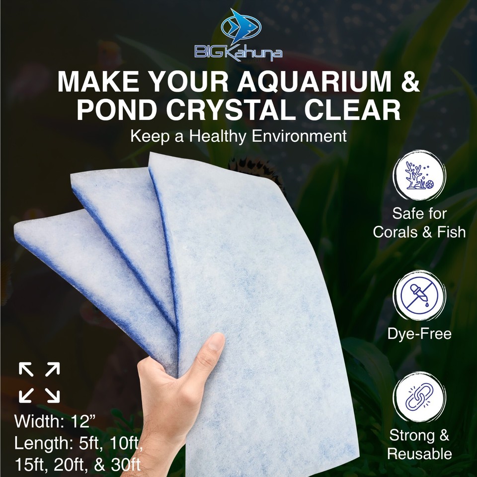 30-FT ROLL BLUE BONDED AQUARIUM FILTER MEDIA PAD 12" X 30' FILTER FIBER ...
