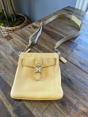 Vintage Coach Hamilton Yellow Leather Swing Pack Crossbody Bag Silver ...