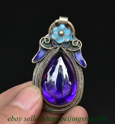 2" Old Chinese Copper Purple Gems Fengshui Jewelry Pendant Amulet | eBay