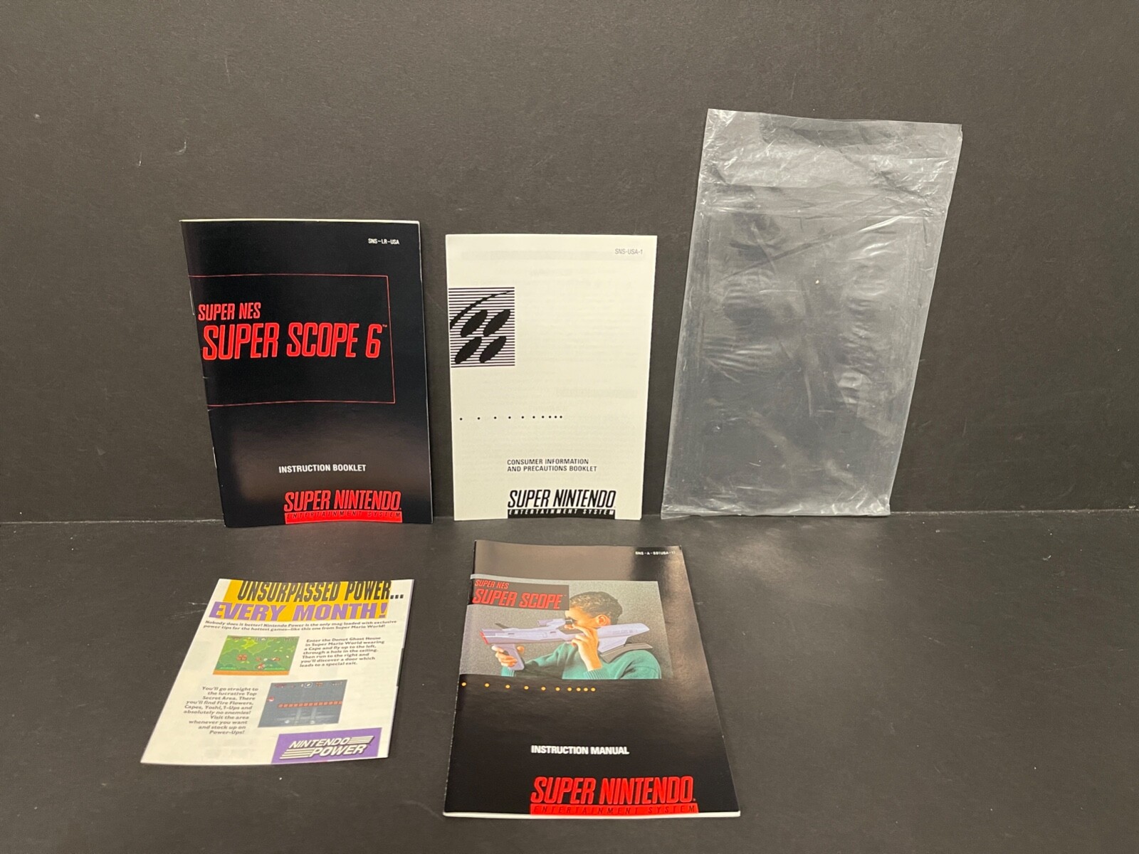 Super Nintendo Super Scope 6 Paperwork Insert Pack w/ Bag Nintendo ...