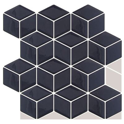 4x BLUE VINYL WALL TILES Hexagon Cube Effect 3D Cut To Size ADHESIVE ...