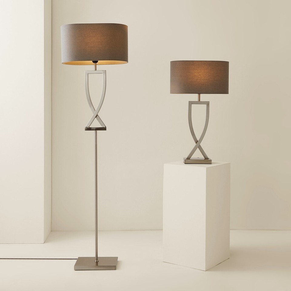 Metal Industrial Tall Table Lamp Base Living Room Light Oval Fabric ...