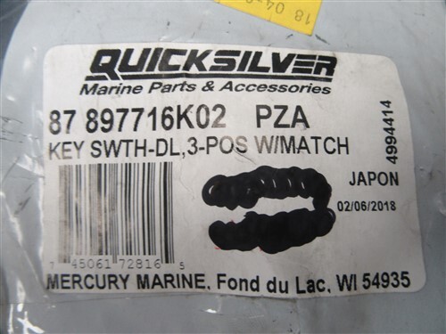 MERCURY QUICKSILVER IGNITION KEY SWITCH HARNESS W / # 832 KEYS 87 ...