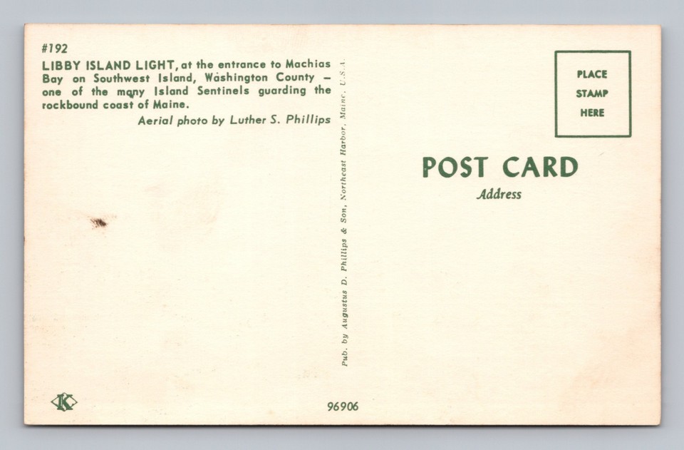 Postcard Lighthouse Libby Island Light Machias Bay Maine ME Aerial View Chrome | eBay