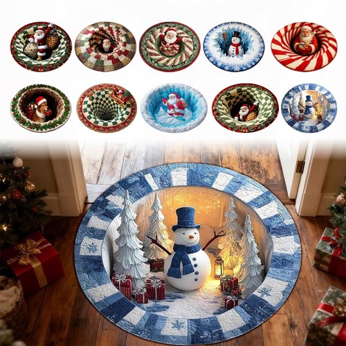 16inch Christmas Rug 3D Non Slip Circle Optical Illusion Velvet Floor ...