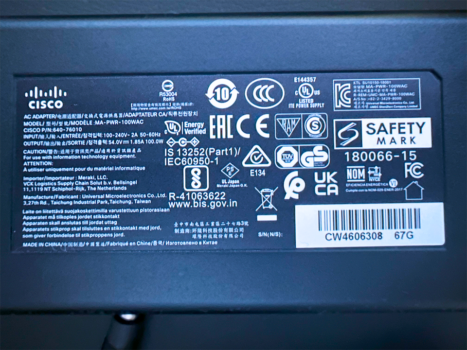 MA-PWR-100WAC Cisco Meraki AC DC 100W Adapter Power Supply Comp. MX68/W ...