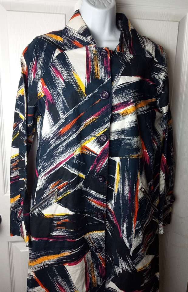Adrienne Vittadini Neon Glow Multicolored Print Trench Coat Women's ...