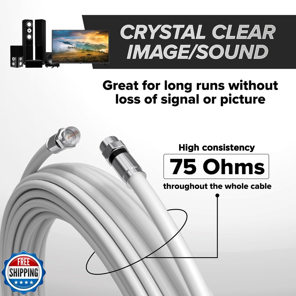 THE CIMPLE CO 40 FT Solid Copper Coaxial Cable - RG6 Coax with Co | eBay