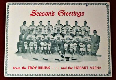 Rare 1957 Troy Bruins IHL Hockey Team issued Christmas Card Hobart ...