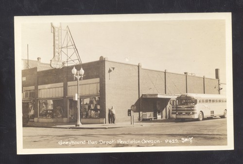 RPPC PENDLETON OREGON DOWNTOWN GREYHOUND BUS DEPOT VINTAGE REAL PHOTO ...