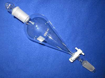 250ml Pear Separatory addition dropping funnel 24/40 PTFE glass stopper ...