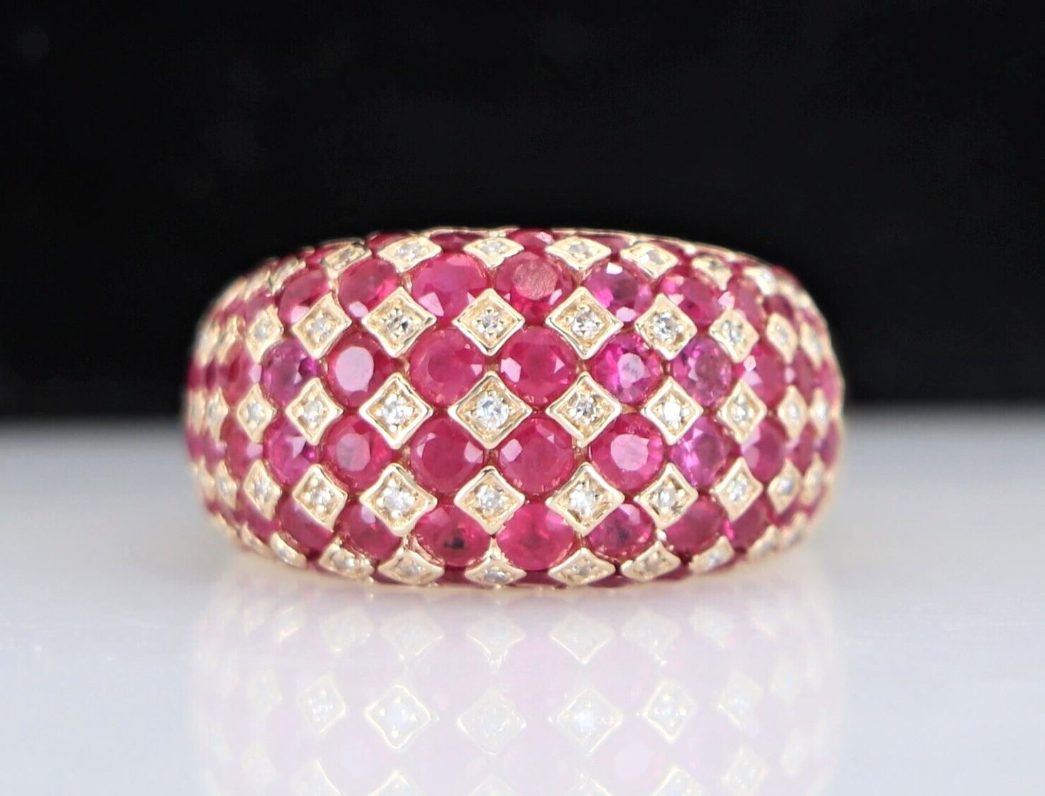 EFFY 14k Yellow Gold Ruby Diamond Dome Checkerboard D… - Gem