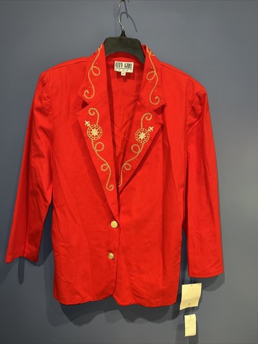 12 Red Blazer Jacket Women's Gold Metallic Trim Vintage City Girl Sport ...