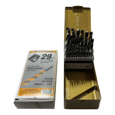 29pc Black & Gold Drill Bit Set 135° Split Point Heavy Duty HSS 1/16x1/2x64th | eBay