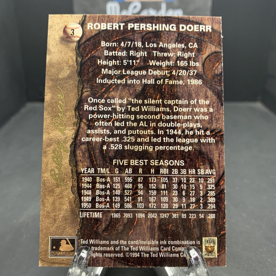 1994 Ted Williams Robert Doerr #3 Boston Red Soxs | eBay