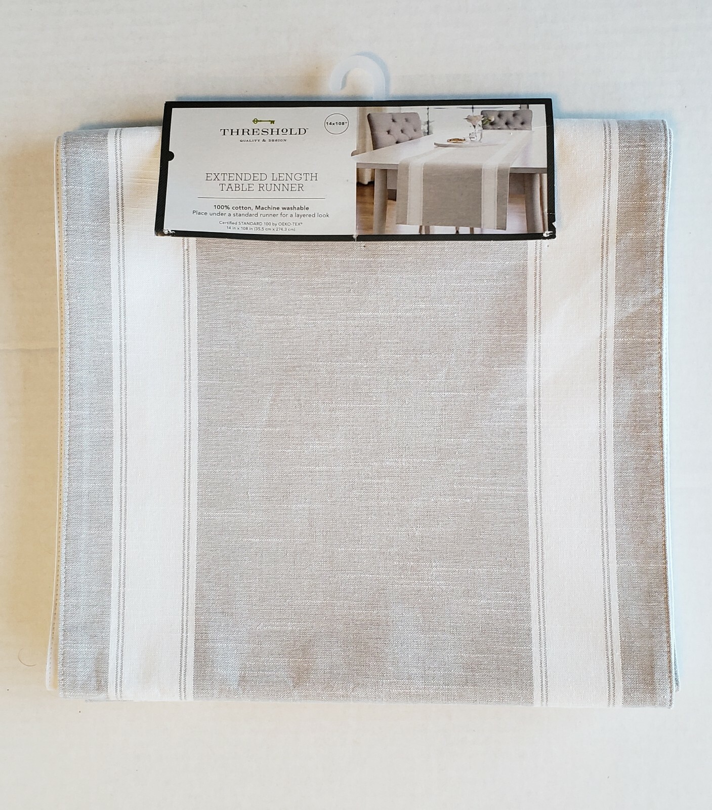 Threshold Table Runner Farmhouse Gray White Stripe 14x108 100% Cotton ...