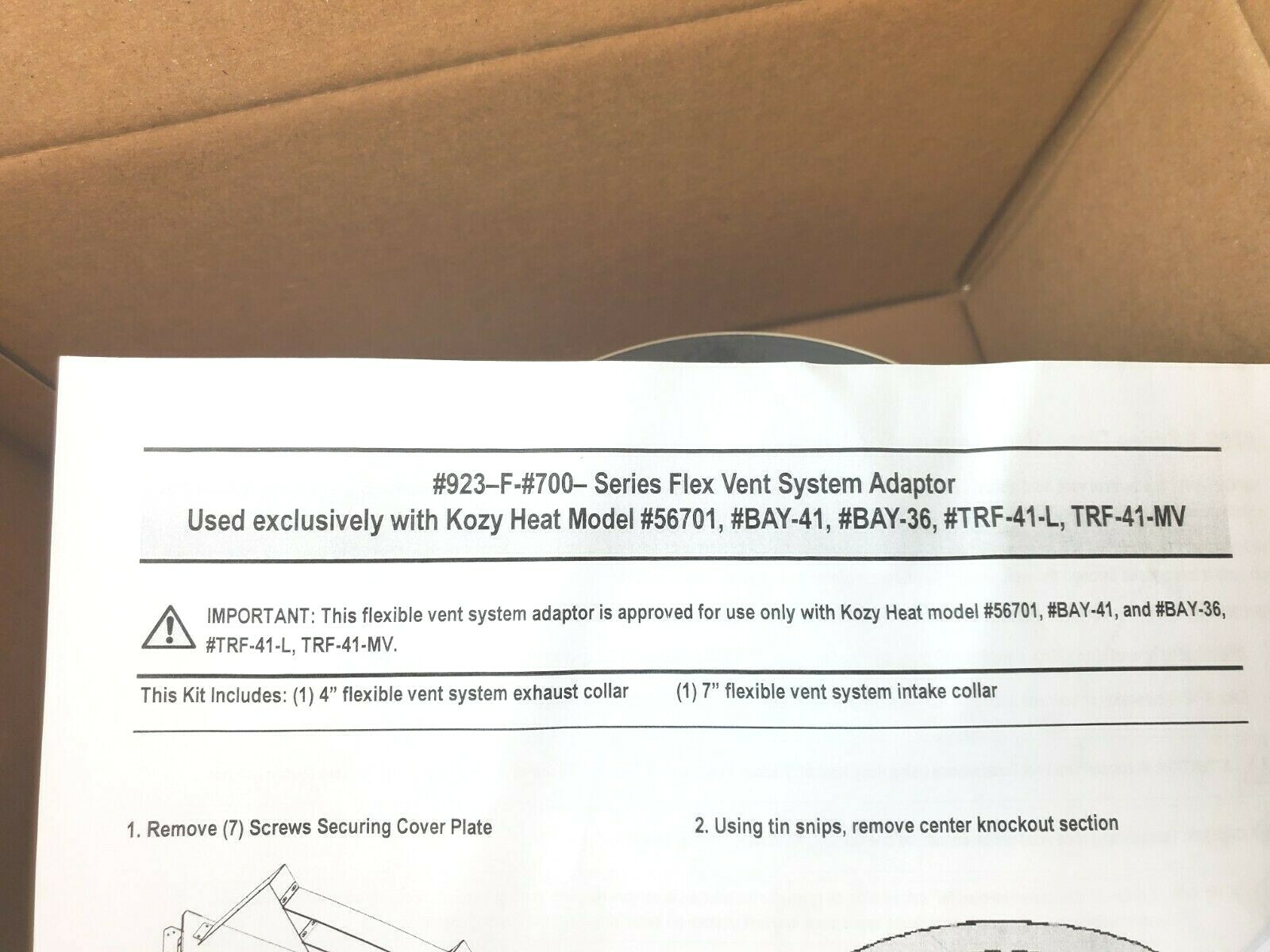 Flex Vent Kit Adapter 923-F Bayport 36 41 TRF TRG-41 Kozy Heat | eBay