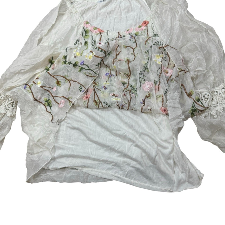 Tempo Paris Lined Women's Top Size S Floral Silk Embroidery Sheer ...
