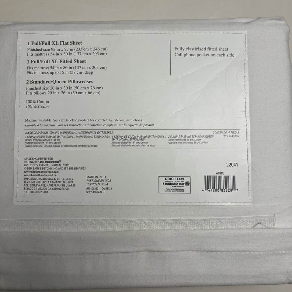 NEW Studio 3B Full/full Xl 4 Piece Sheet Set With Cell Phone Pocket 100 ...