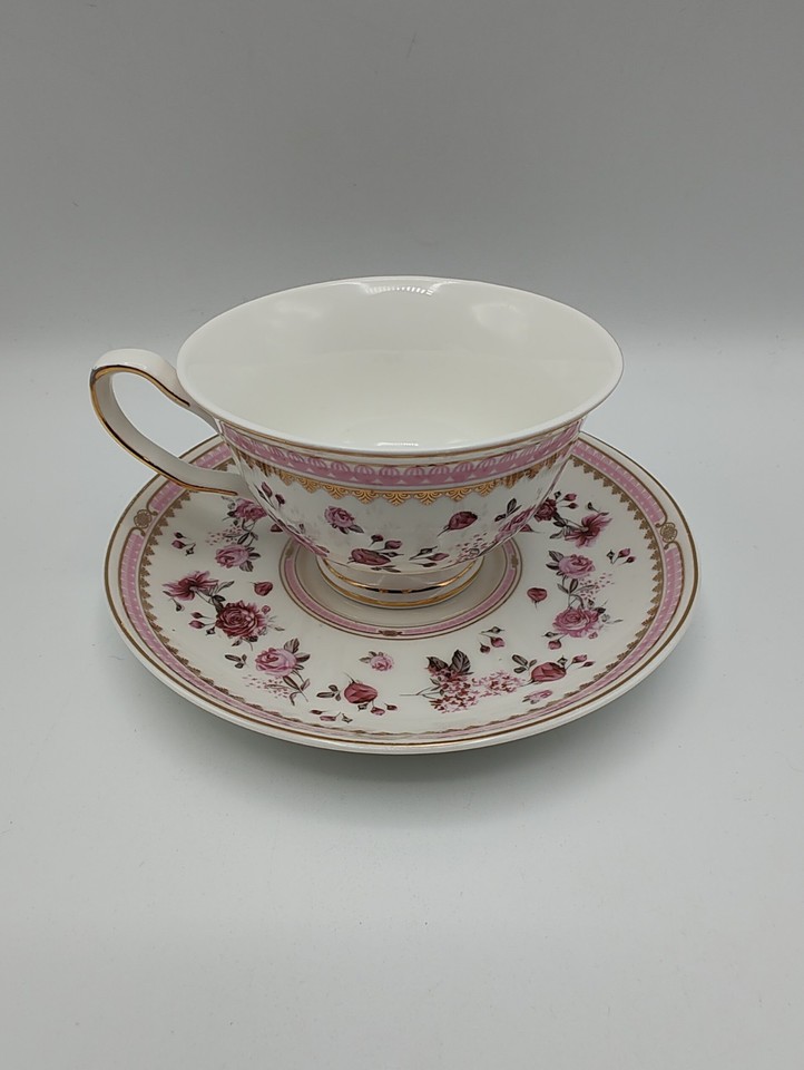 Lovely Grace's Teaware Porcelain Pink And White Rose Teacup And Lattice ...