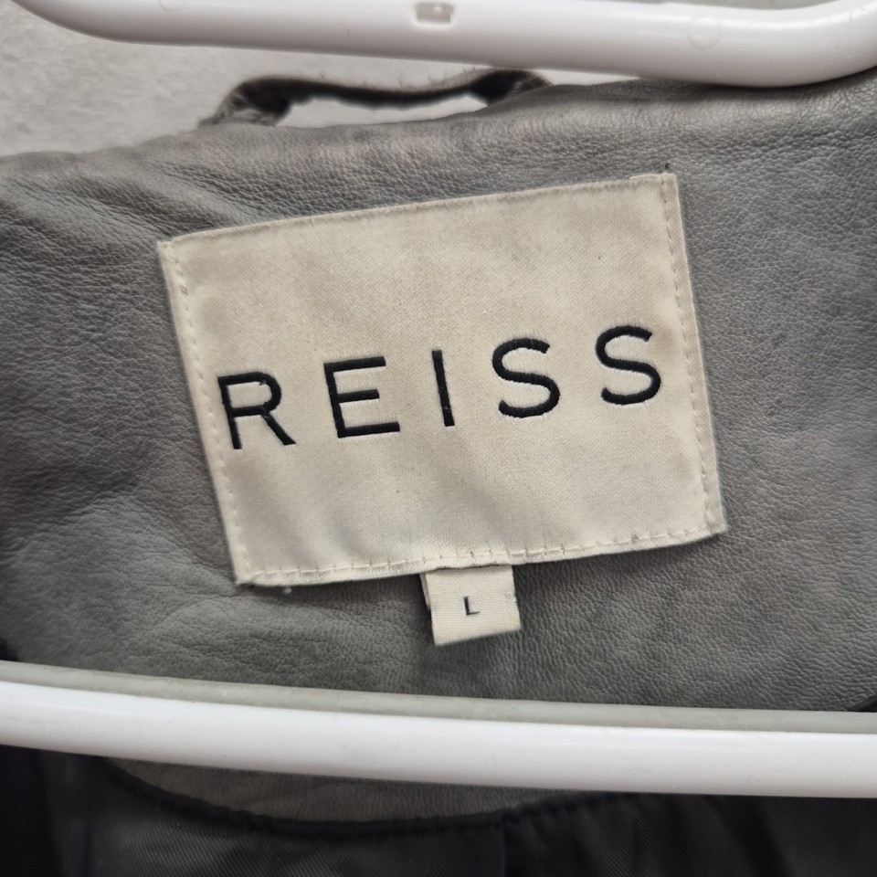 Reiss Sian Ribbed Collar Grey Leather Motorcycle Biker Punk Aviator ...