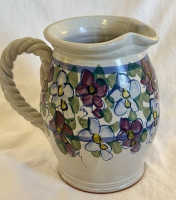 SJ Pottery, Bethel, Missouri Floral Hand-painted Pitcher/Vase Redware ...