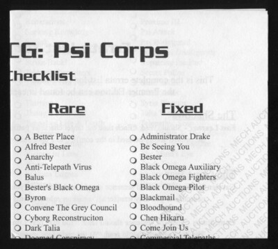 Babylon 5 CCG Psi-Corp Edition Official Checklist From Booster Box of ...