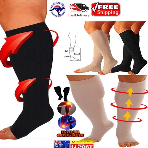 Men Women XL-7XL Plus Size Compression Socks Knee Leg Support Open Toe ...
