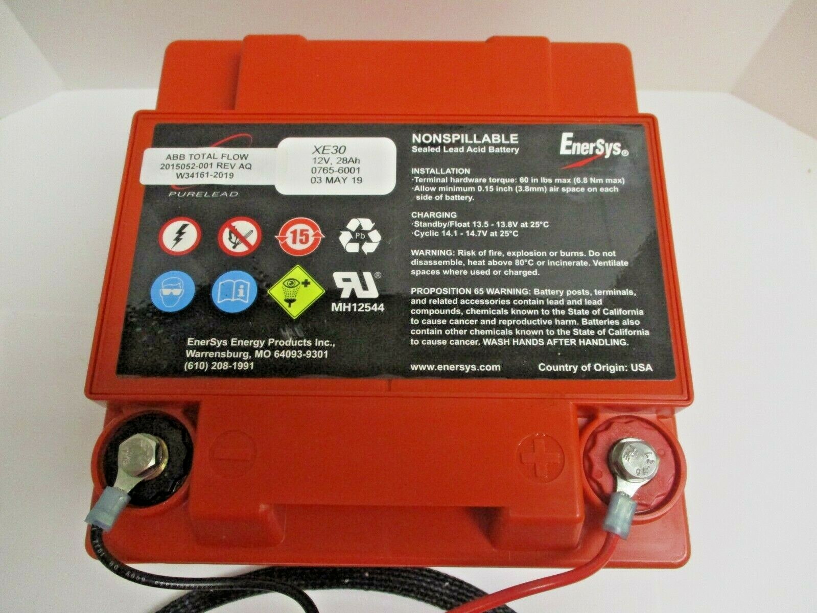 ENERSYS ENERGY, 0765-6001 12V GENESIS BATTERY XE30, SEALED LEAD ACID ...