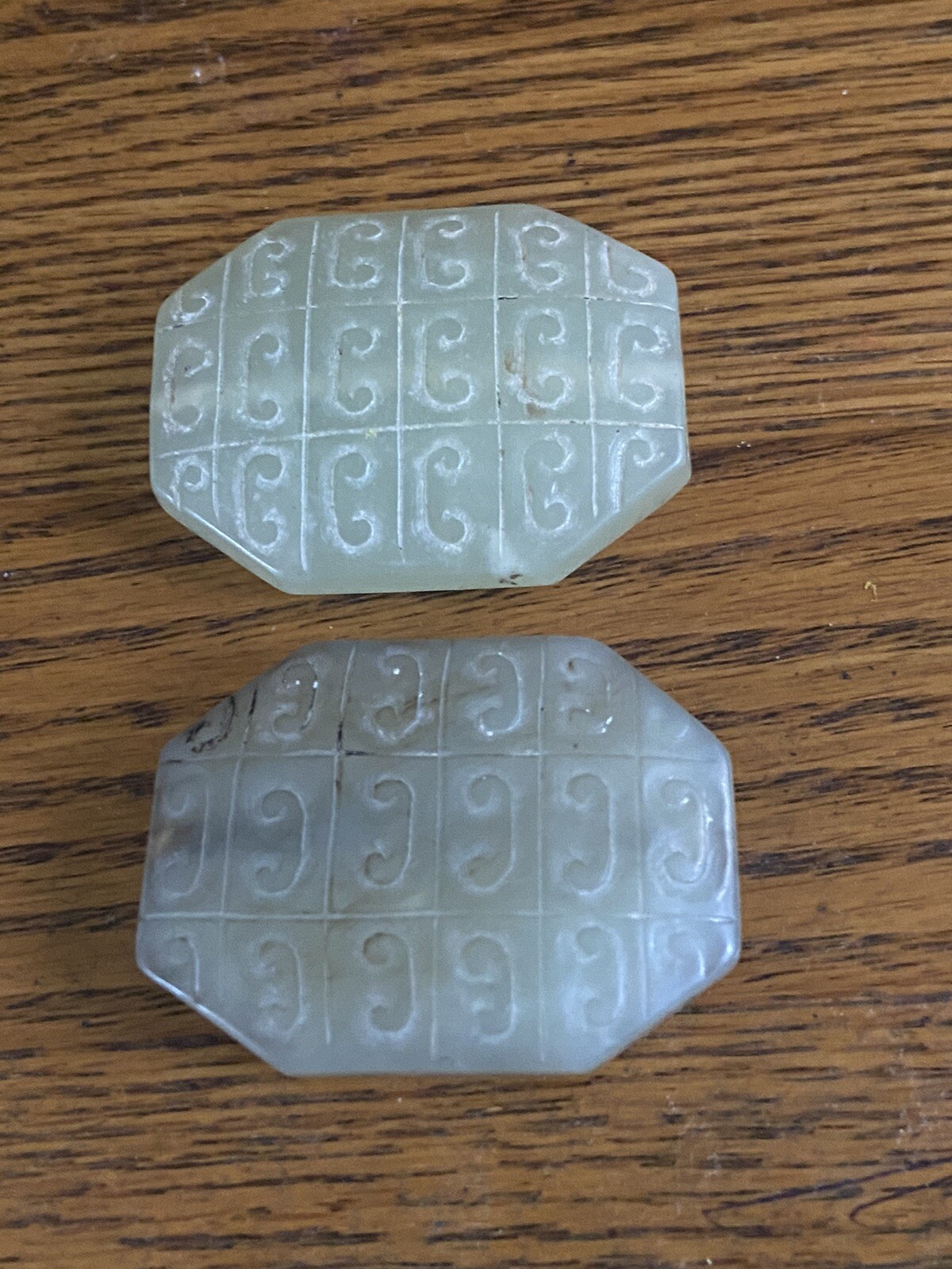 RARE FIND OF TWO IRREGULAR OCTAGONS CALEDON JADE STONES, W/ CHOU 1045 ...