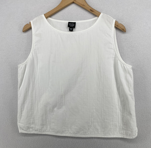 EILEEN FISHER Tank Top PL Petite Gauze Cotton Boxy Round Neck Shell ...