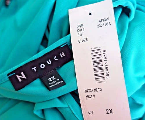 N Touch Women Plus 1x 2x 3x Green Teal Swing Tank Top Cami Blouse Shirt ...