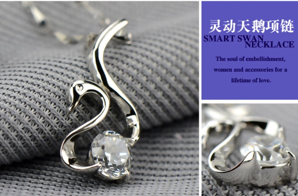 Cubic Zirconia Crystal Animal Swan Pendant Sterling Silver Chain ...