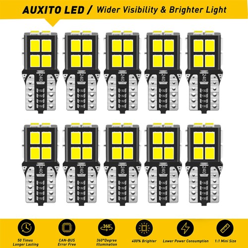 10X T10 LED License Plate Light Bulbs 6500K Super Bright White 168 2825 ...