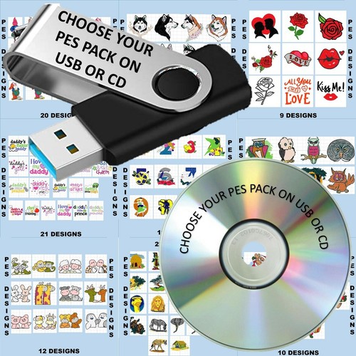 Choose PES design packs files on USB or CD Machine Embroidery brother ...