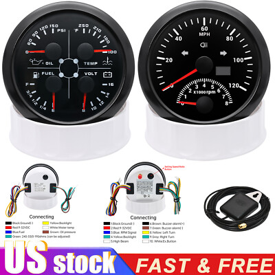 2 Gauge Set 85mm GPS Speedometer 120MPH&85mm 4 IN 1 Multifunction Gauge ...