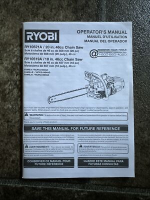 GENUINE Chair SAW Operators Manual RYOBI 20” RY10521A & 18”RY10519A ...