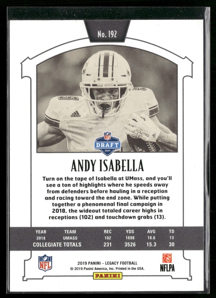 Andy Isabella 2019 Panini Legacy #192 198/299 Rookie Red UMass ...